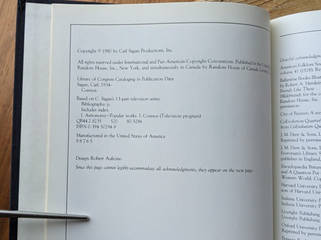 1980 Cosmos by Carl Sagan – First Edition – SOLD | Ash Tree Books