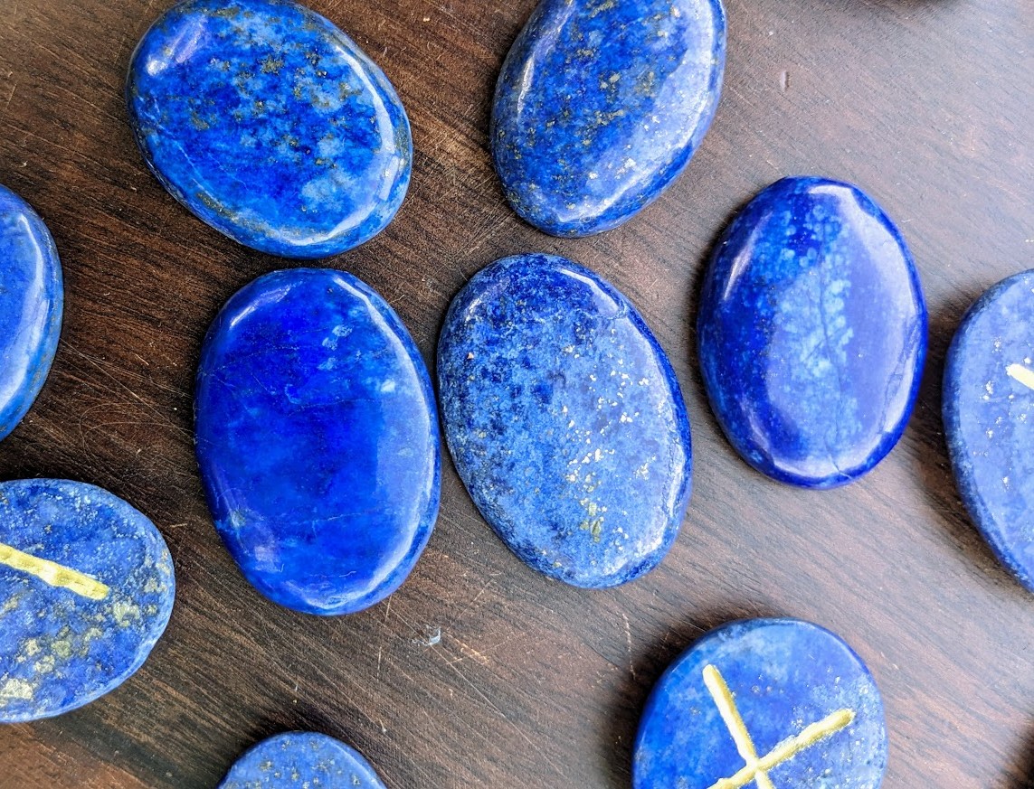 Rune Set on 1115 Ct Natural Blue Lapis Lazuli with Natural Gold Pyrite ...